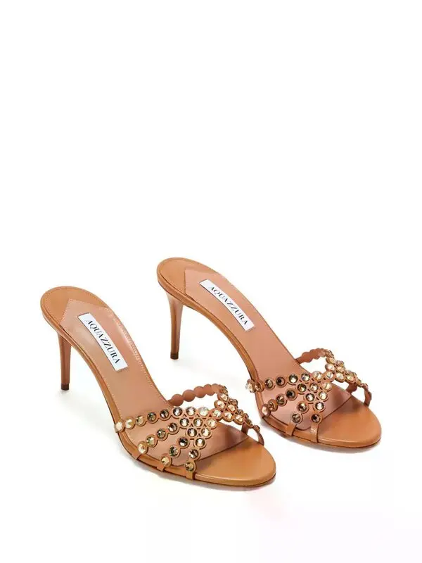 AQUAZZURA 75mm Tequila Sandals With Crystal Embellishments - Brown