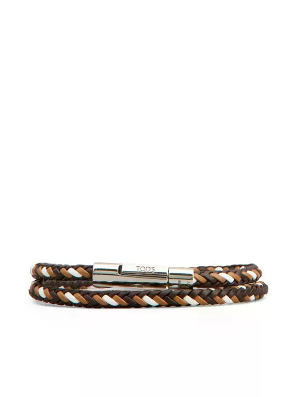 TOD'S Braided Leather Bracelet With -tone Clasp - Silver