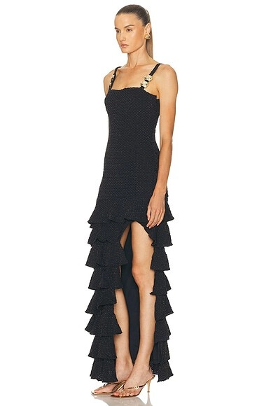PatBO Textured Mesh Flutter Midi Dress With Gold-tone Hardware