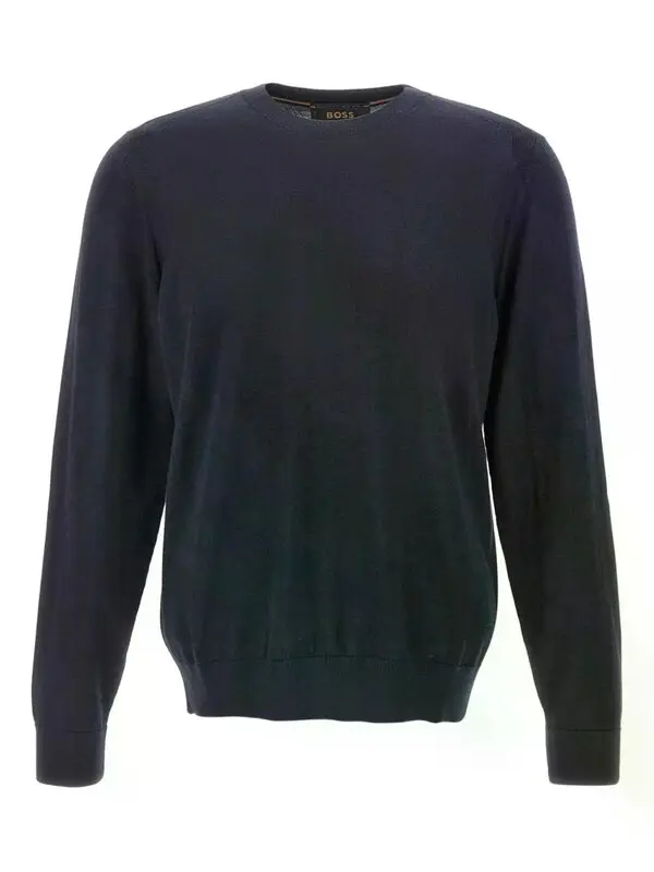 BOSS Crew Neck Long Sleeve Sweater With Ribbed Hem - Blue