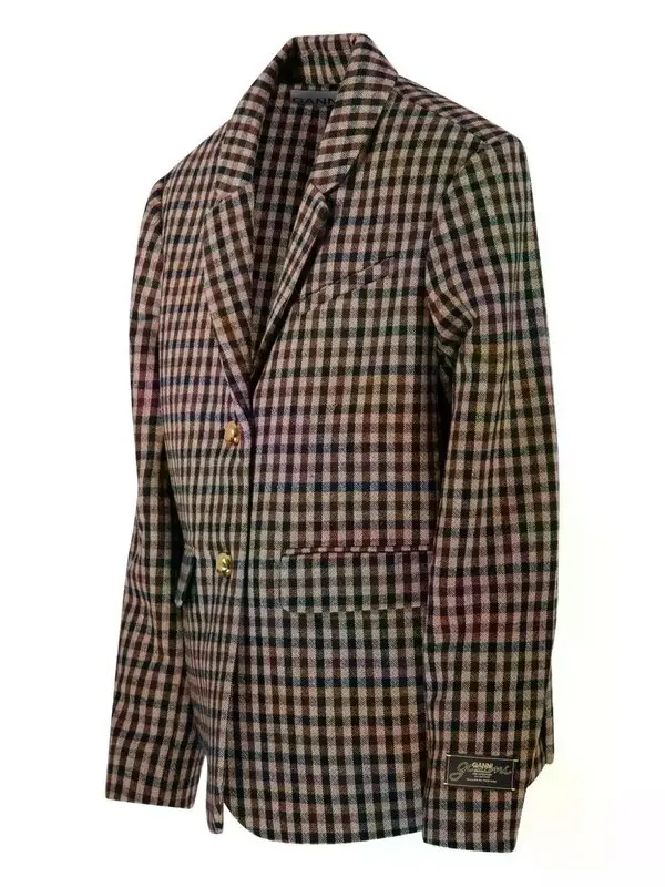 GANNI Gingham Check Buttoned Blazer