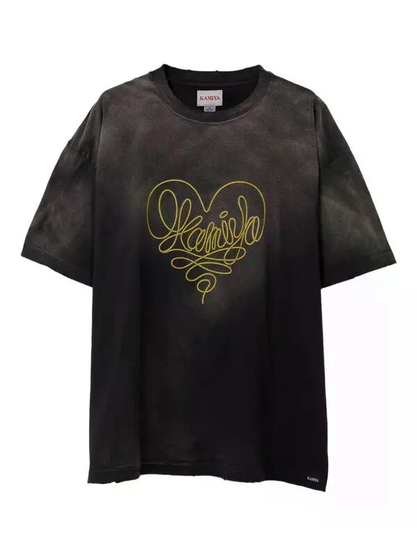 KAMIYA Rope Heart-logo Cotton T-shirt - Black