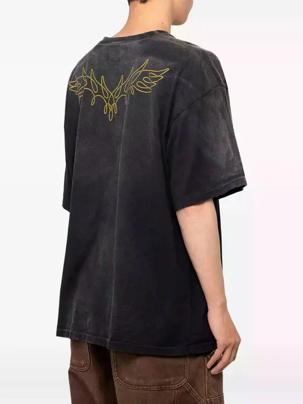 KAMIYA Rope Heart-logo Cotton T-shirt - Black