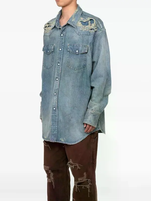 KAMIYA Distressed Denim Shirt - Blue