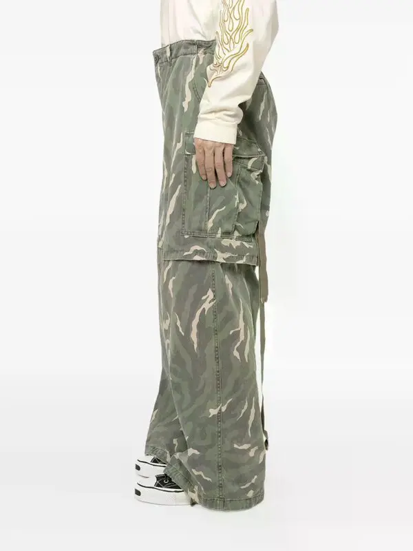 KAMIYA Camouflage Cargo Wide-leg Trousers - Green