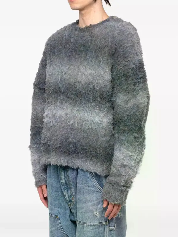 KAMIYA Ombre Striped Round Neck Sweater With Button Detailing - Black
