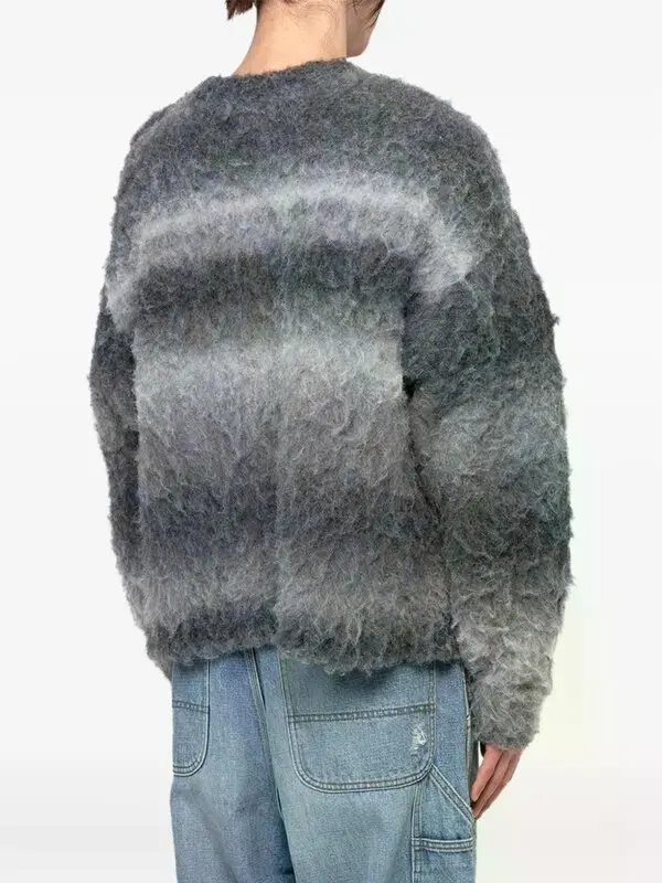 KAMIYA Ombre Striped Round Neck Sweater With Button Detailing - Black