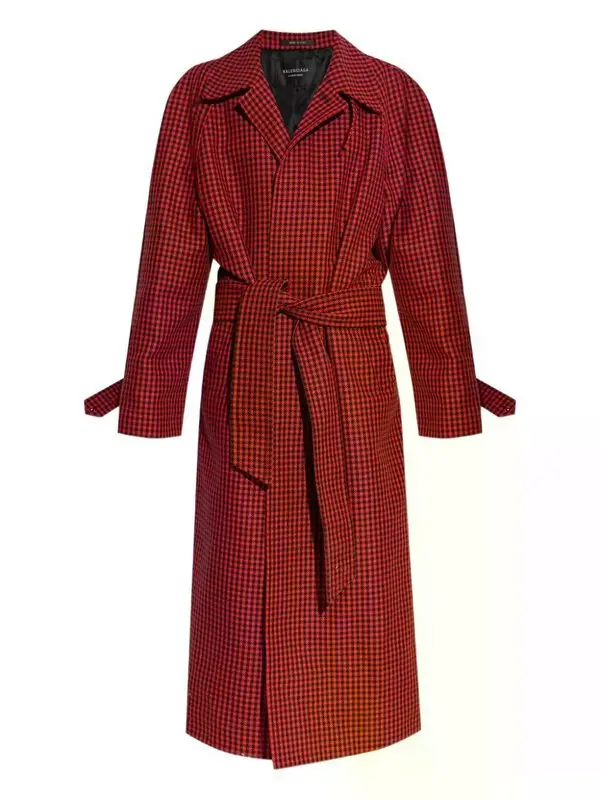 Balenciaga Houndstooth Pattern Belted Coat