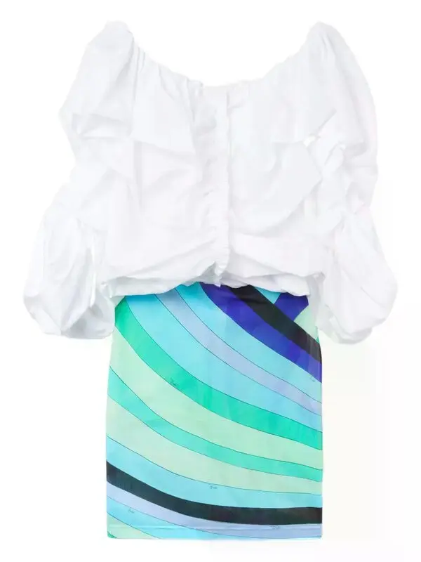 Emilio Pucci Iride-print Off-the-shoulder Mini Dress - White