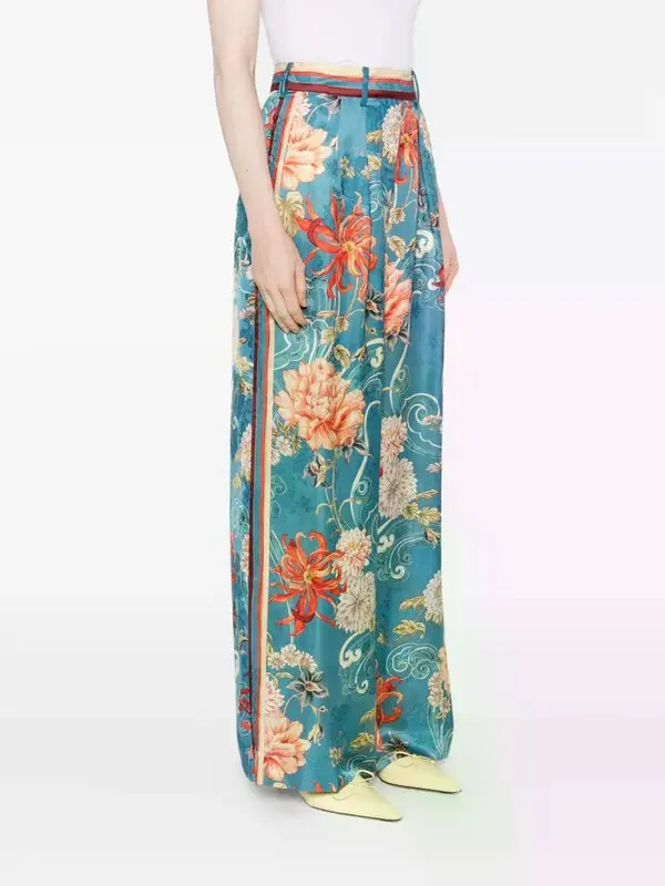 ALEMAIS Floral Print Pleated Wide Leg Trousers