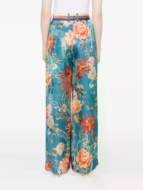 ALEMAIS Floral Print Pleated Wide Leg Trousers