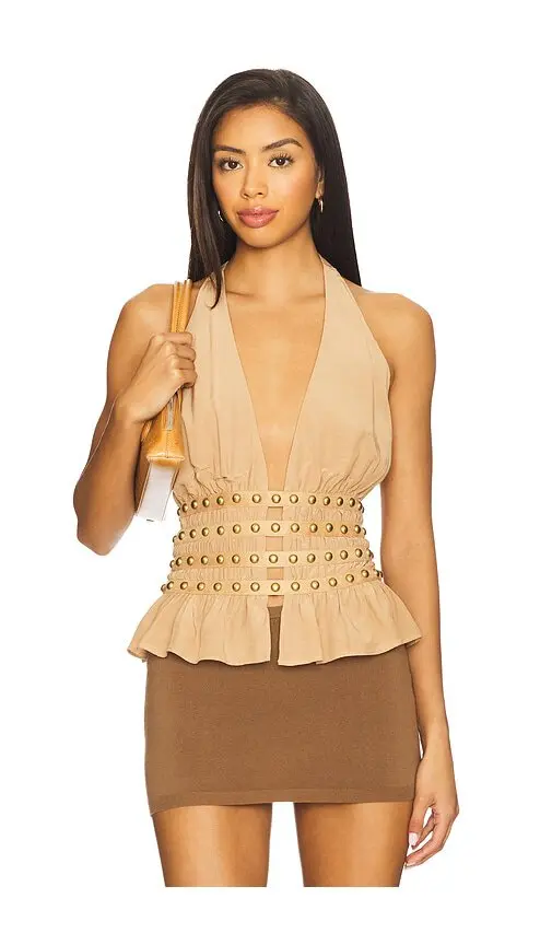 Tularosa Jaclyn Halter Top With Metallic Eyelet Accents