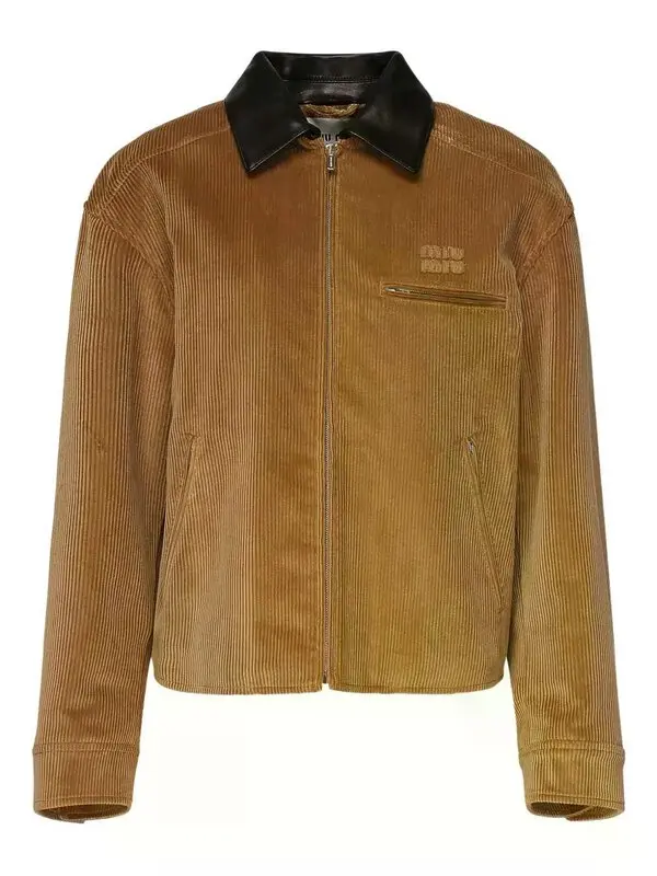 Miu Miu Corduroy Zip-up Jacket With Embroidered Logo