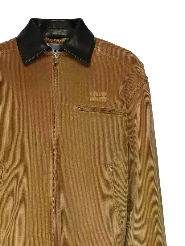Miu Miu Corduroy Zip-up Jacket With Embroidered Logo