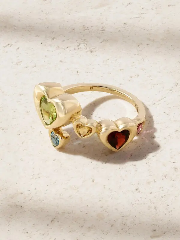 ROXANNE FIRST Twisted Heart Stone Ring In 14kt Gold - Multi