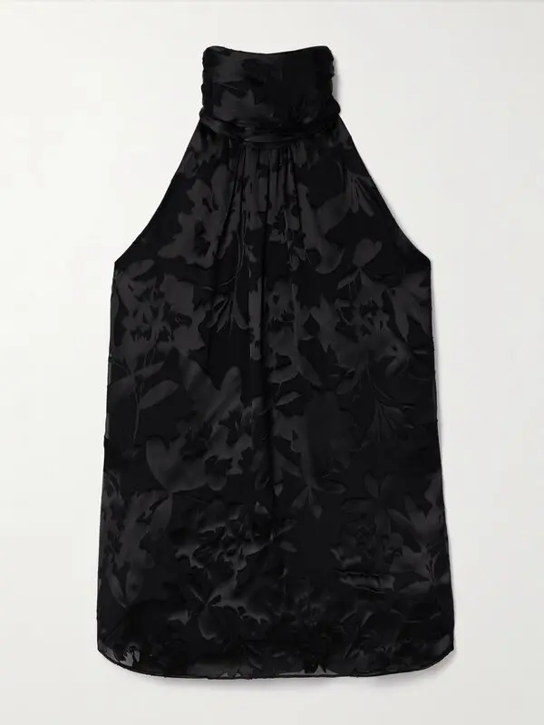 Adam Lippes Giulia Devoré-satin Halterneck Top - Black