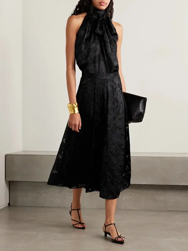Adam Lippes Giulia Devoré-satin Halterneck Top