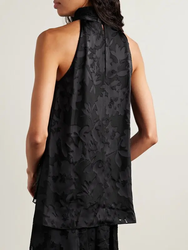 Adam Lippes Giulia Devoré-satin Halterneck Top