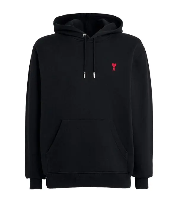 AMI Paris Cotton Hoodie With Embroidered De Coeur Logo - Black