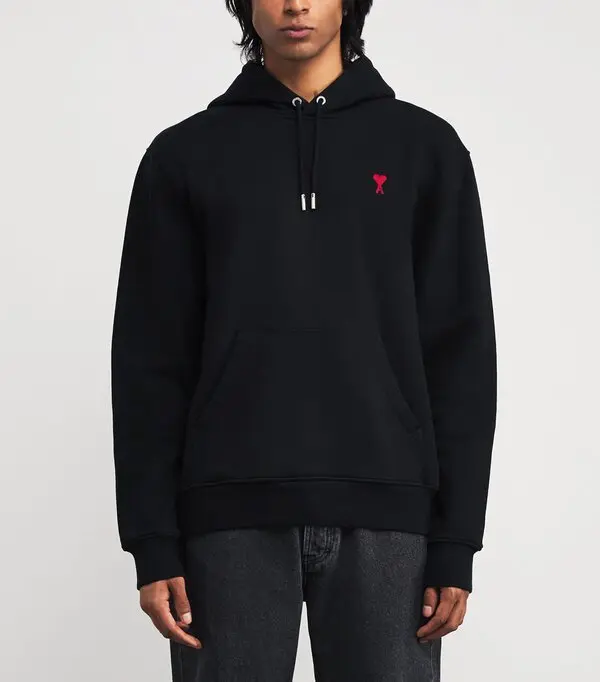 AMI Paris Cotton Hoodie With Embroidered De Coeur Logo - Black