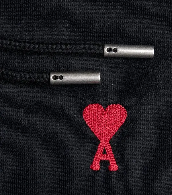 AMI Paris Cotton Hoodie With Embroidered De Coeur Logo - Black