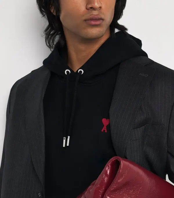 AMI Paris Cotton Hoodie With Embroidered De Coeur Logo - Black