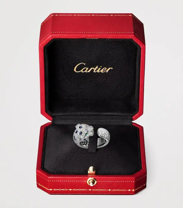 Cartier Panthère De Ring In 18k Gold With Diamonds, Emeralds, Sapphires And Onyx