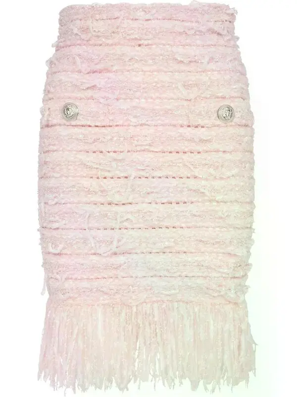 Balmain Tweed Pencil Skirt With Frayed Hem
