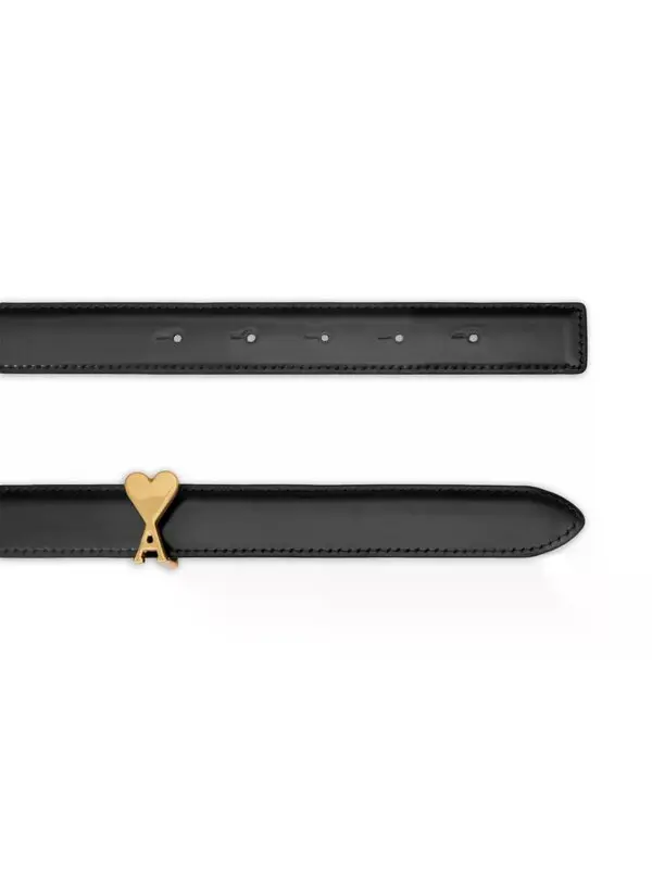 AMI Paris Cow Leather De Coeur Buckle Belt - Black