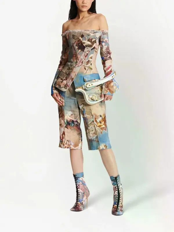Balmain Sky-print High-waisted Shorts