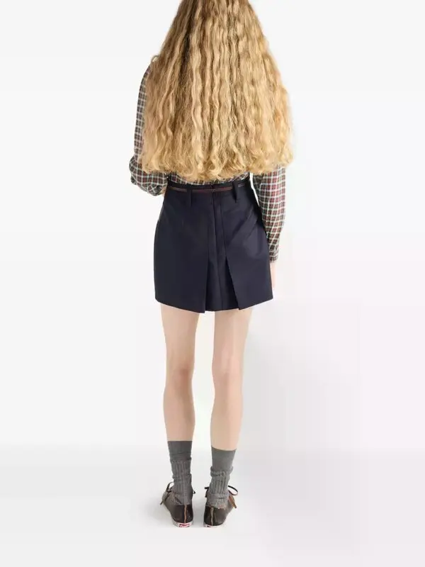 Prada Pleated Mini Skirt With Leather Pocket Detail