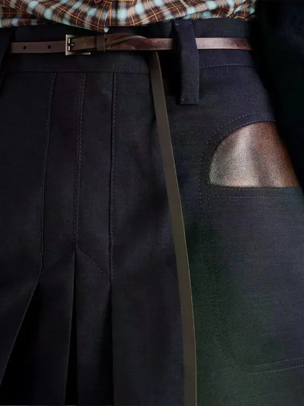 Prada Pleated Mini Skirt With Leather Pocket Detail