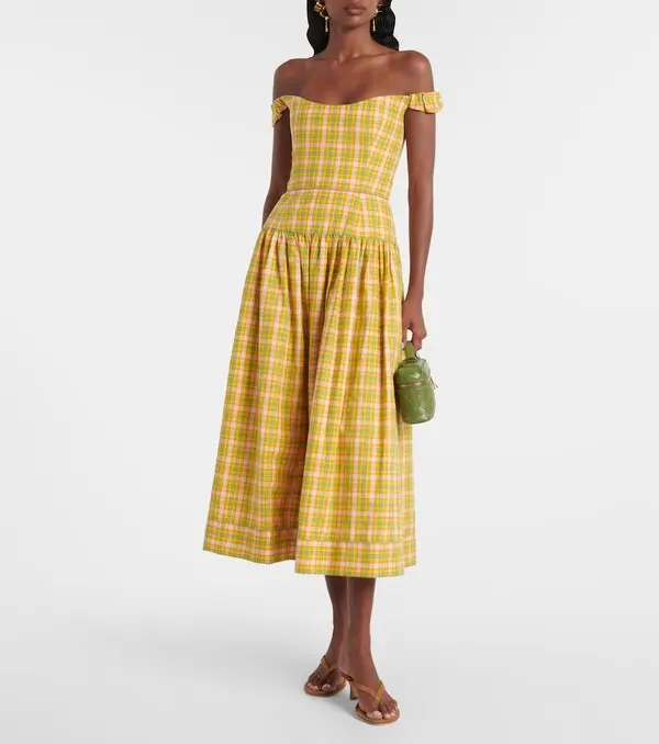 MARKARIAN Georgia Checked Cotton Midi Dress - Yellow