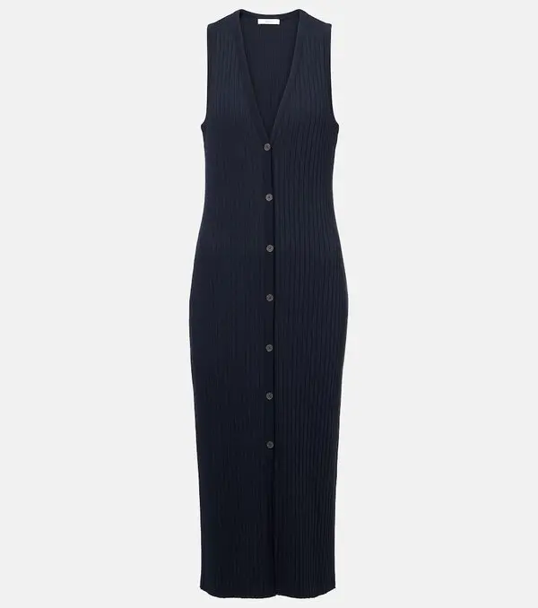 Vince Ribbed Knit Midi Dress - Blue