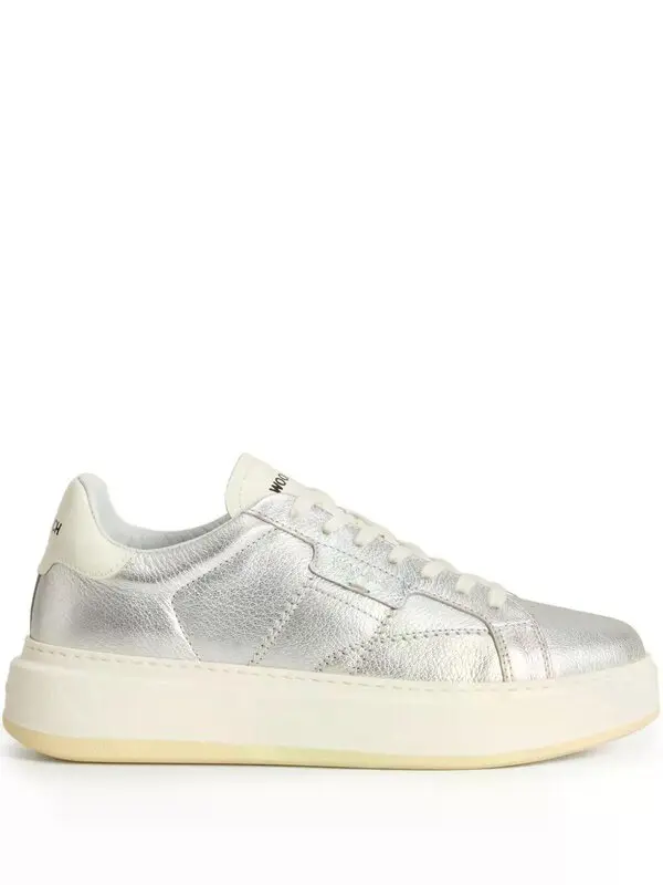 Woolrich Metallic Leather Platform Lace-up Sneakers - Silver