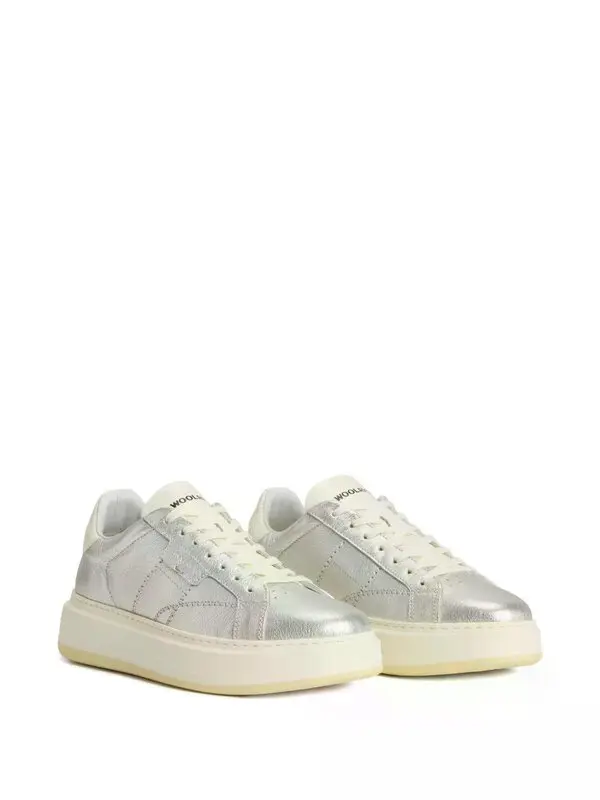 Woolrich Metallic Leather Platform Lace-up Sneakers - Silver