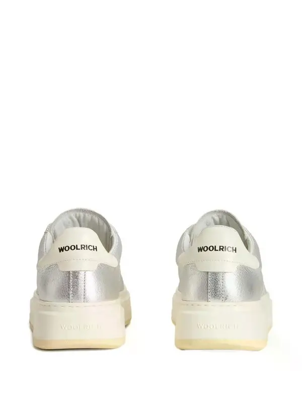 Woolrich Metallic Leather Platform Lace-up Sneakers - Silver