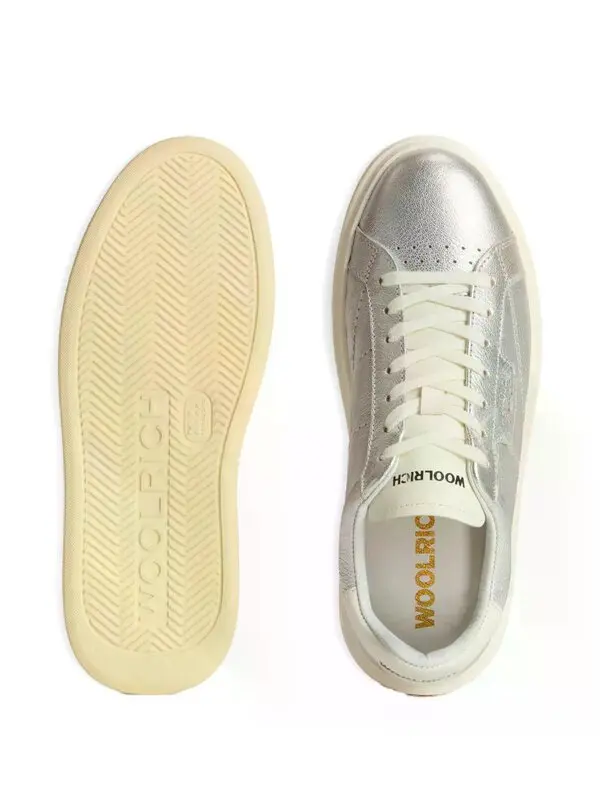 Woolrich Metallic Leather Platform Lace-up Sneakers - Silver