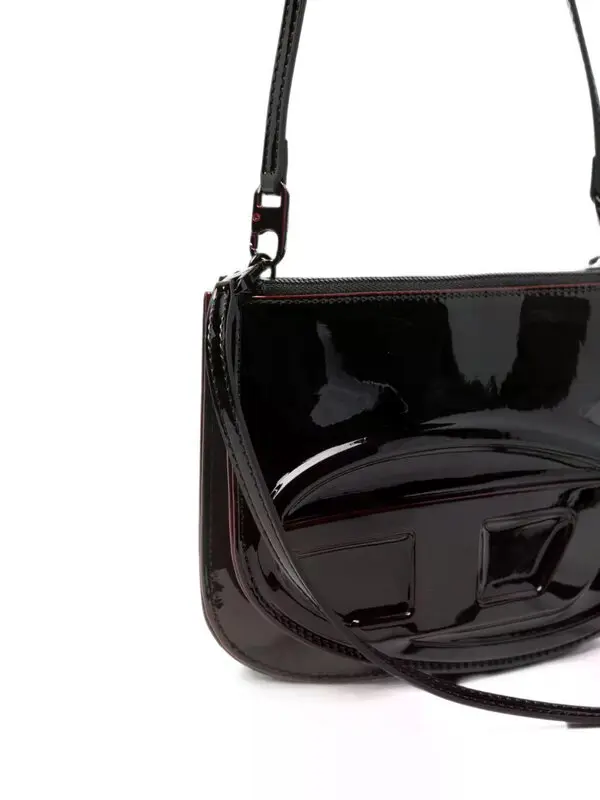 DIESEL® 1dr Twin Patent-leather Logo Shoulder Bag - Black