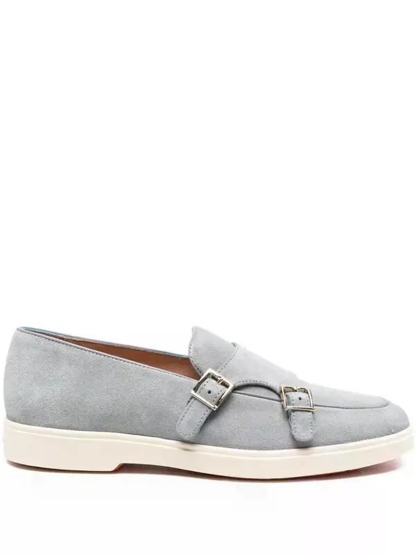 Santoni Double Buckle Suede Loafers - Blue