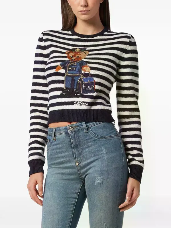 Philipp Plein Teddy Bear Jacquard Cropped Jumper - Blue
