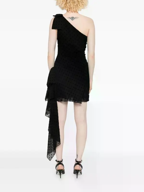Alessandra Rich Polka-dot One-shoulder Ruffled Dress