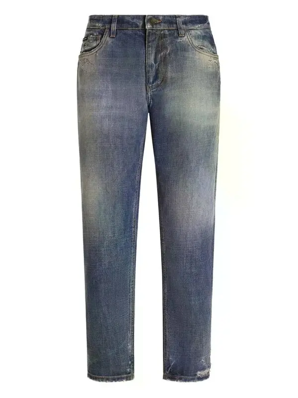 Dolce & Gabbana Faded Effect Logo Plaque Jeans - Blue