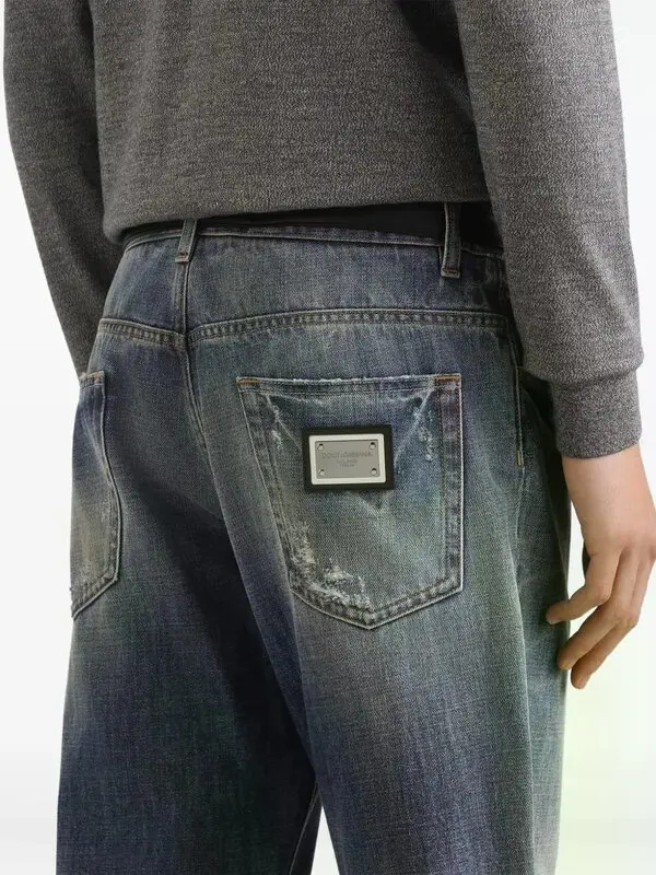 Dolce & Gabbana Faded Effect Logo Plaque Jeans