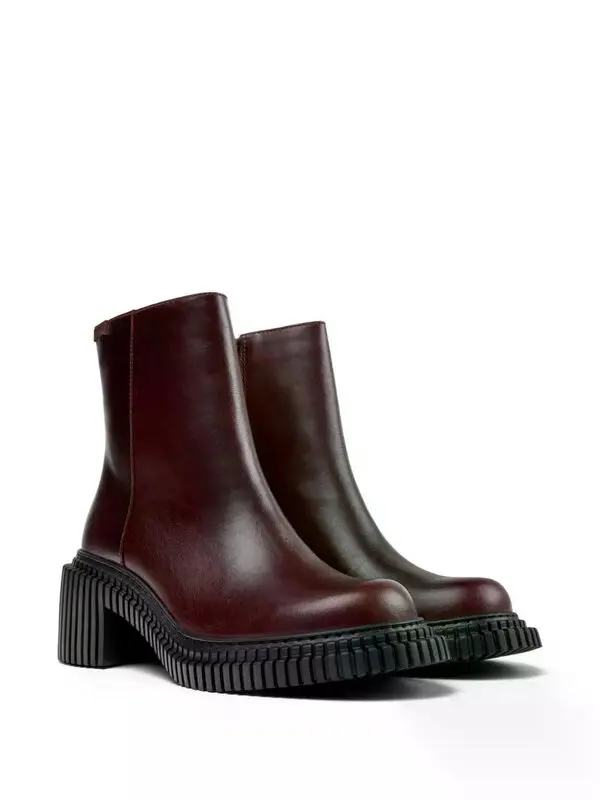 Camper 70mm Block Heel Zip-fastening Leather Ankle Boots - Red