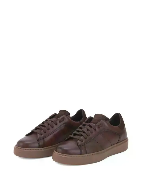 CALCE Perforated Detail Leather Lace-up Sneakers - Brown