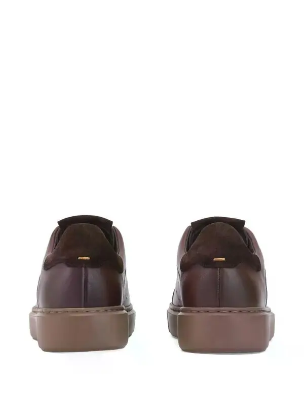 CALCE Perforated Detail Leather Lace-up Sneakers - Brown