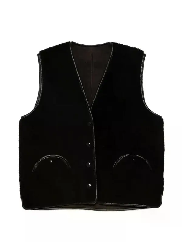 BLAZÉ MILANO Leather-trimmed Shearling Gilet - Brown