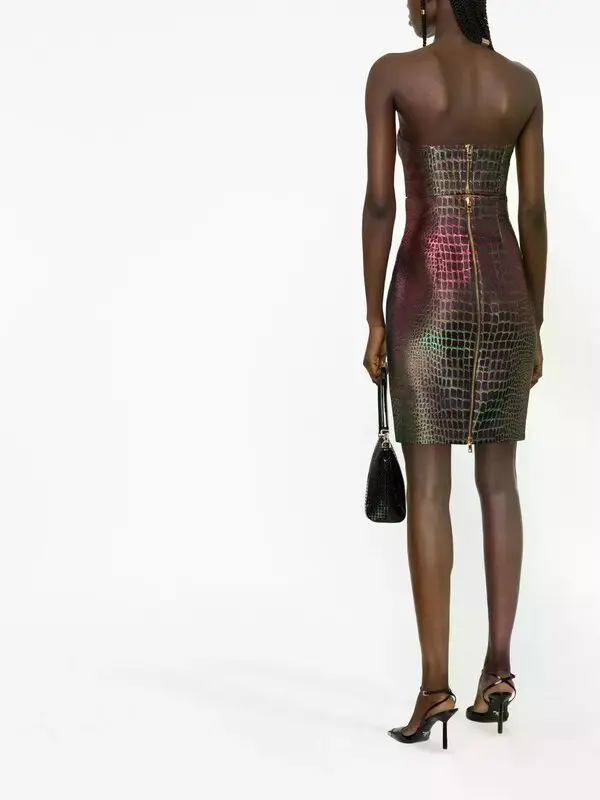 Balmain Embossed Crocodile Effect Strapless Crop Top