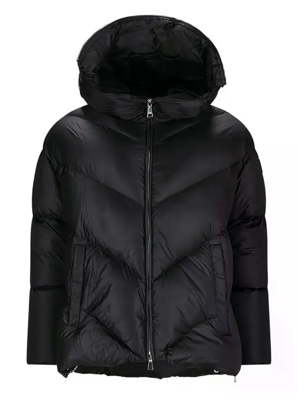Add Hooded Chevron-quilted Down Jacket - Black